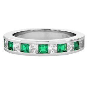 1000 jewels olympia b: princess-cut simulated emerald & iof cz semi-eternity wedding band silver, 30244 sz 7.0