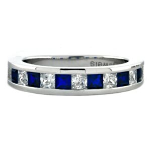 1000 jewels olivia b: princess-cut simulated sapphire & iof cz semi-eternity wedding band silver, 3132a sz 7.0