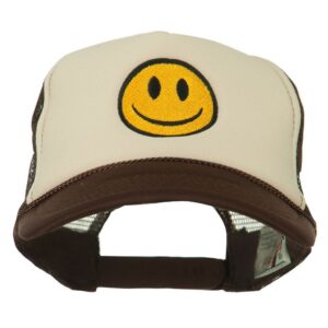 e4hats.com smile face embroidered foam mesh back cap - brown tan osfm