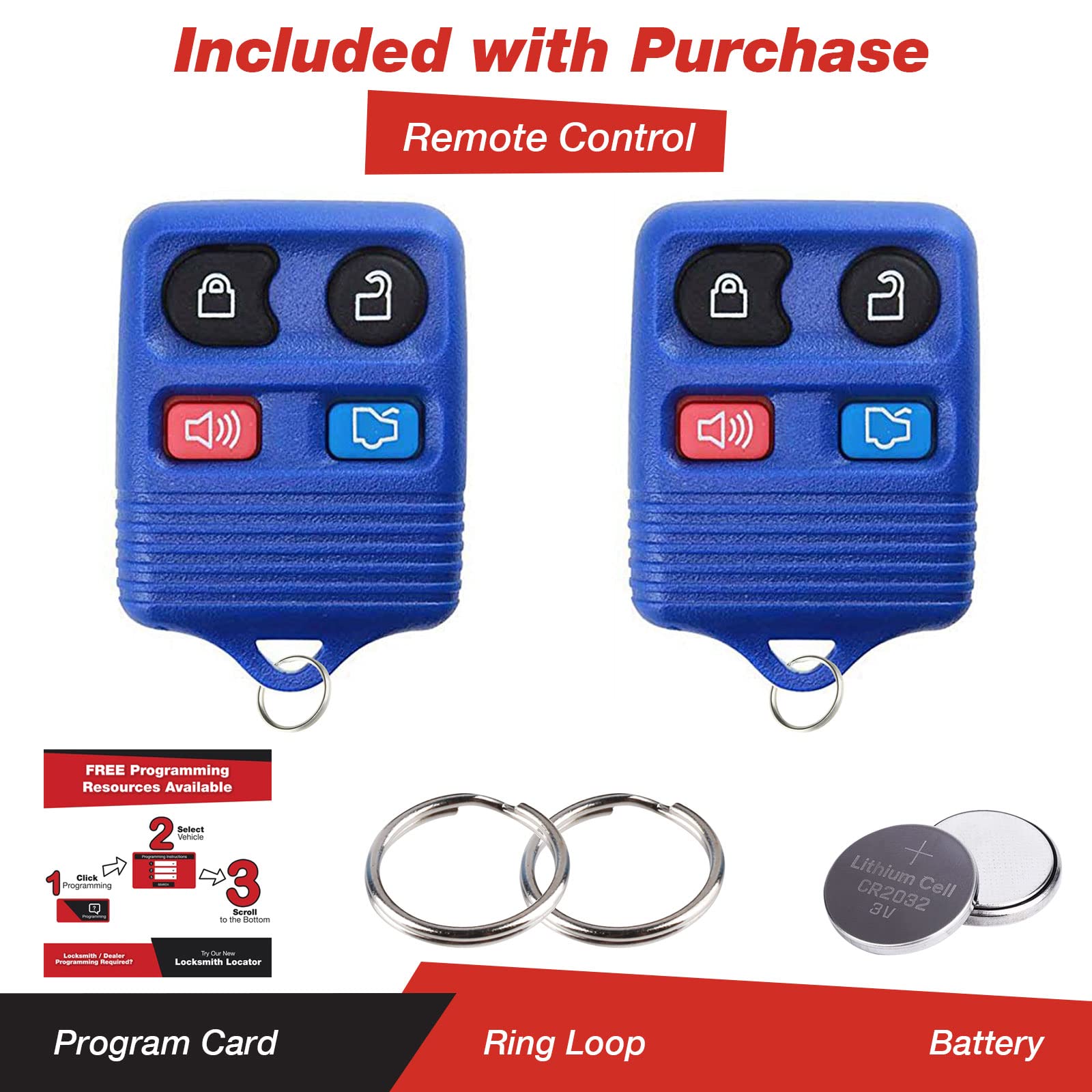 2 KeylessOption Blue Replacement 4 Button Keyless Entry Remote Control Key Fob