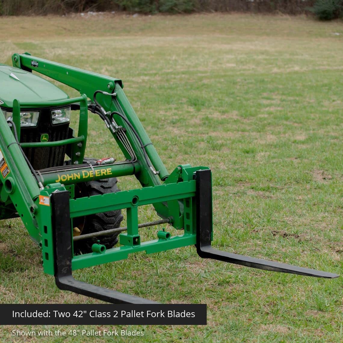 Titan Attachments Pallet Fork Attachment, 42â€ Fork Blades, Rated 3,000 LB, Receiver Hitch, Fits John Deere Loaders