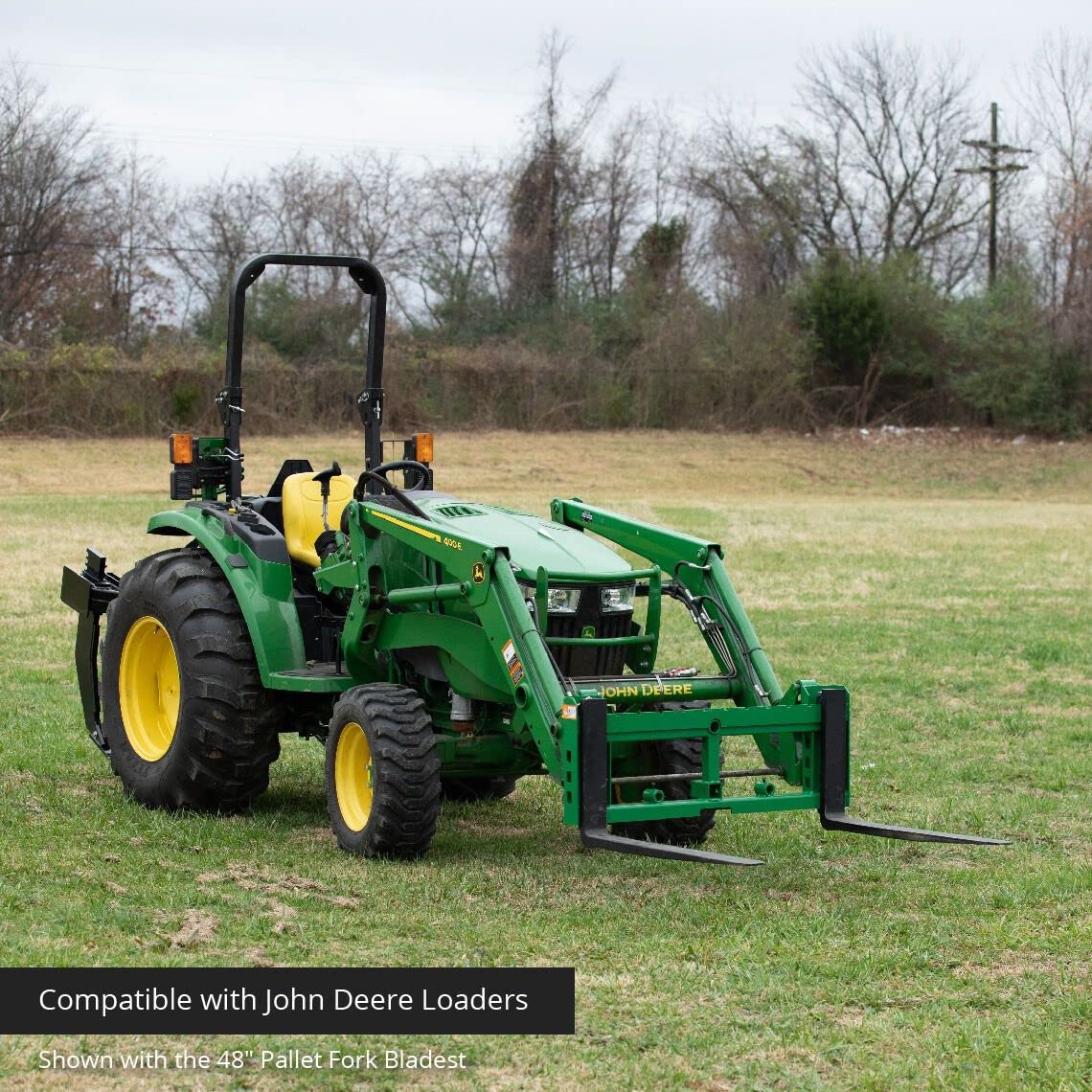 Titan Attachments Pallet Fork Attachment, 42â€ Fork Blades, Rated 3,000 LB, Receiver Hitch, Fits John Deere Loaders