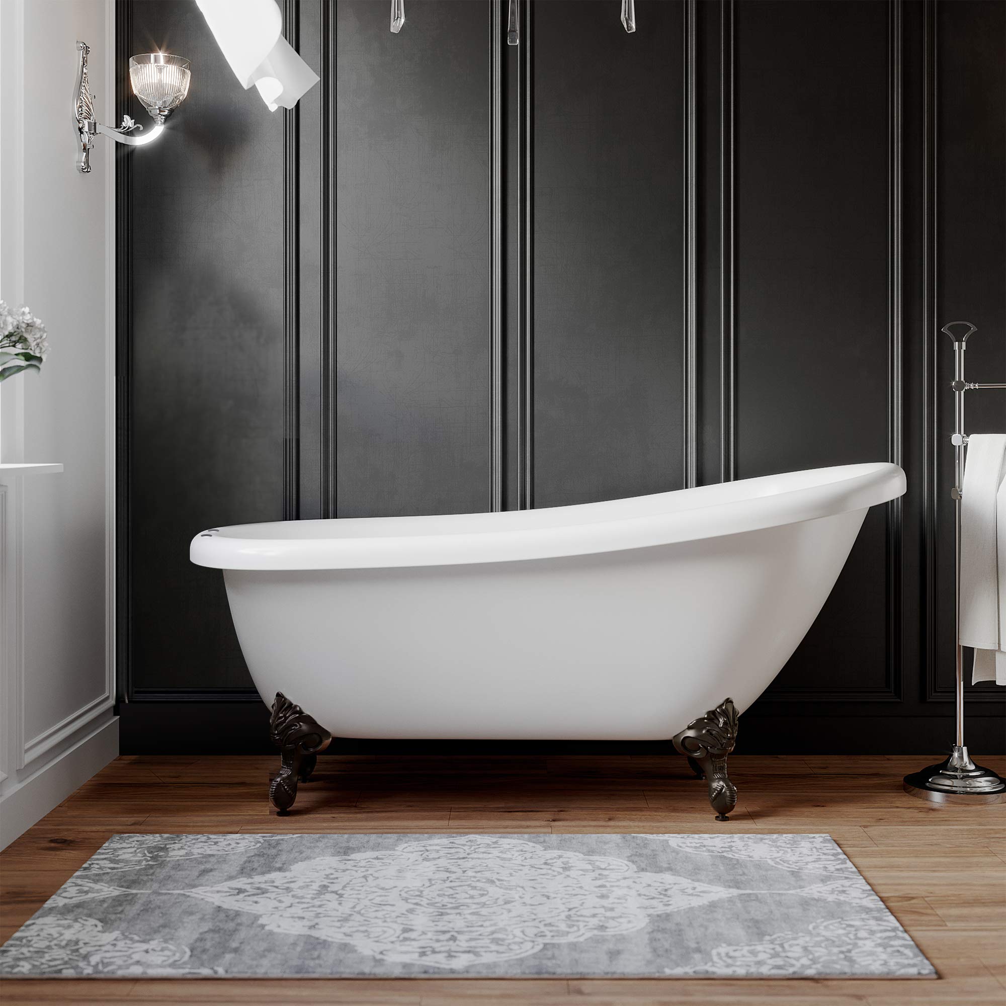 Freestanding 67" Acrylic Slipper Bathtub with NO Faucet Holes & Oil Rubbed Bronze Feet- "Miller"