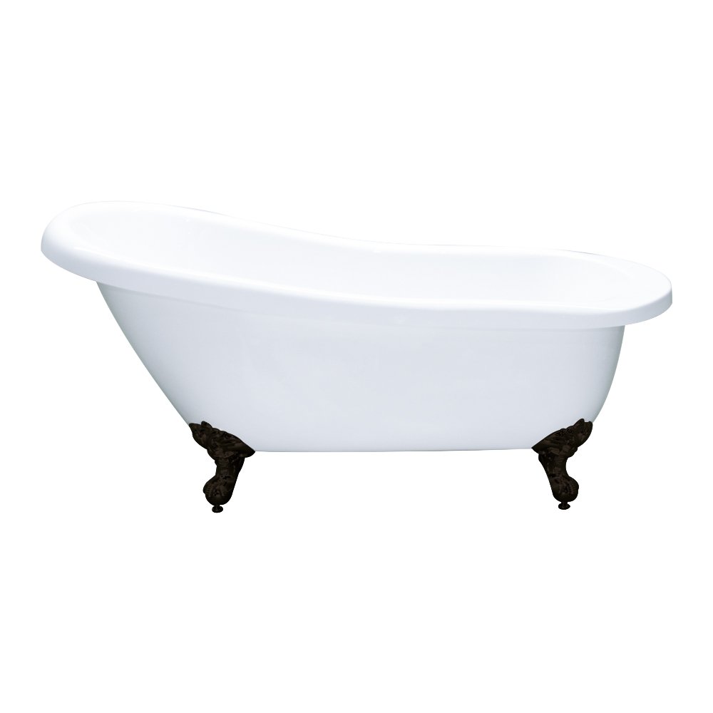 Freestanding 67" Acrylic Slipper Bathtub with NO Faucet Holes & Oil Rubbed Bronze Feet- "Miller"