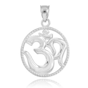 925 sterling silver round milgrain-edged yoga medallion om charm pendant