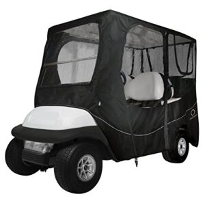 classic accessories fairway long roof 4-person deluxe golf cart enclosure, black with clear windows