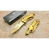 mtech usa assisted opening all gold titanium coating aluminum handle rescue tactical stainless steel blade for hunting camping outdoor knife - gold