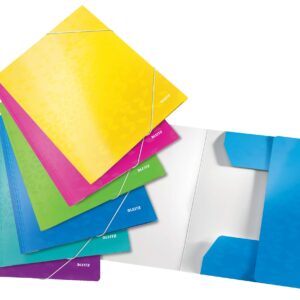 Leitz 3-Flap Folder, Holds up to 250 A4 Sheets, Elastic Closure, Flexible Plastic, Assorted Set of 6, Wow Range, 39821099