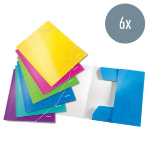 Leitz 3-Flap Folder, Holds up to 250 A4 Sheets, Elastic Closure, Flexible Plastic, Assorted Set of 6, Wow Range, 39821099