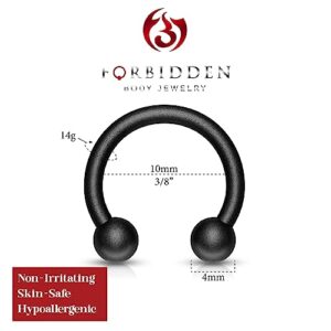 Forbidden Body Jewelry 14g 10mm Surgical Steel Matte Black IP Plated Horseshoe Body Piercing Ring, 4mm Balls