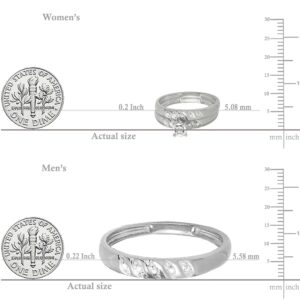 Dazzlingrock Collection Round White Diamond Illusion Set Wedding Trio Ring Set for Women & Men (0.05 ctw) in 10K White Gold, W-7 and M-10