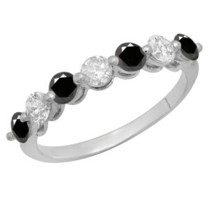 dazzlingrock collection 1.00 carat (cttw) 18k round black & white diamond 7 stone wedding band 1 ct, white gold, size 7.5