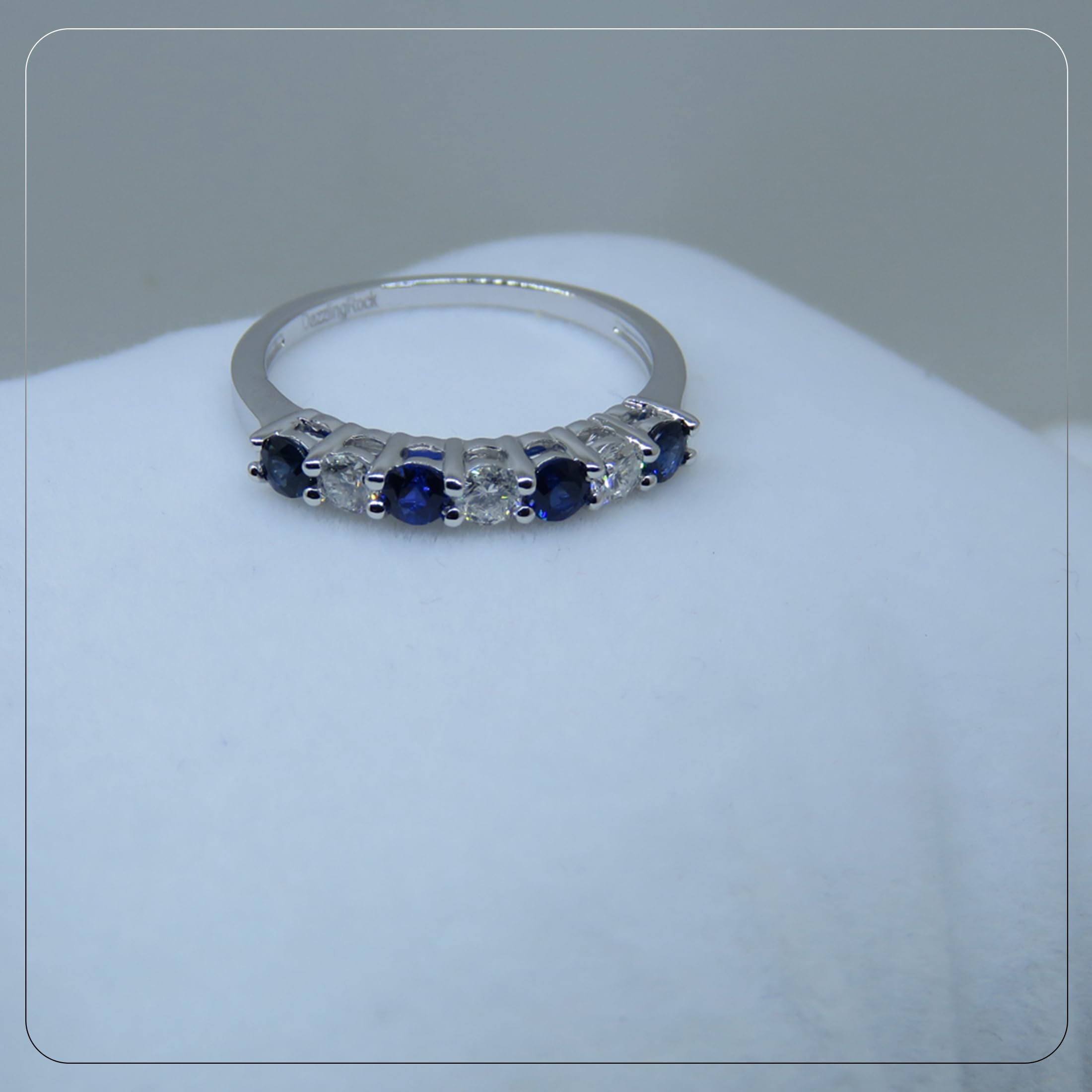 Dazzlingrock Collection 2.5mm Alternate Round Blue Sapphire and White Diamond 7 Stone Wedding Band for Women in 10K White Gold Size 7