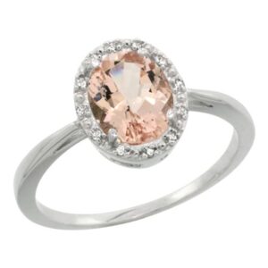 sterling silver natural morganite diamond halo ring oval 8x6mm, 1/2 inch wide, size 9.5