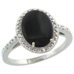 sterling silver diamond natural black onyx ring oval 10x8mm, 1/2 inch wide, size 5.5