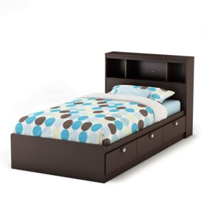 south shore twin storage bed and bookcase headboard, chocolate