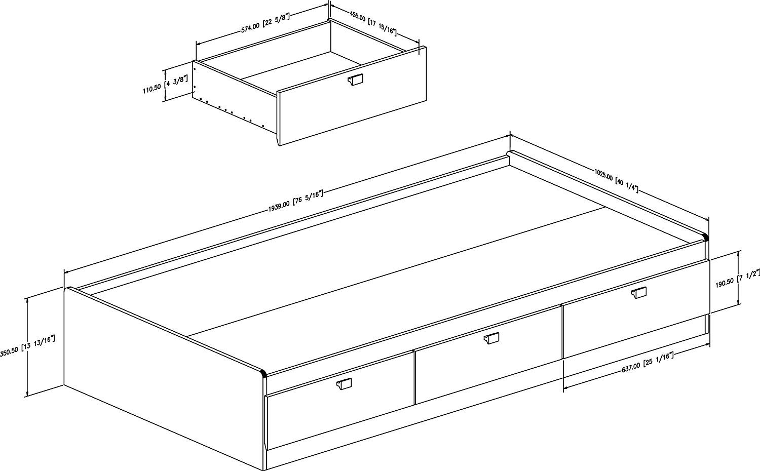 South Shore Twin Storage Bed and Bookcase Headboard, Chocolate