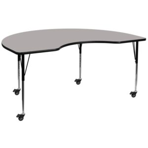 Flash Furniture Mobile 48''W x 72''L Kidney Grey HP Laminate Activity Table - Standard Height Adjustable Legs