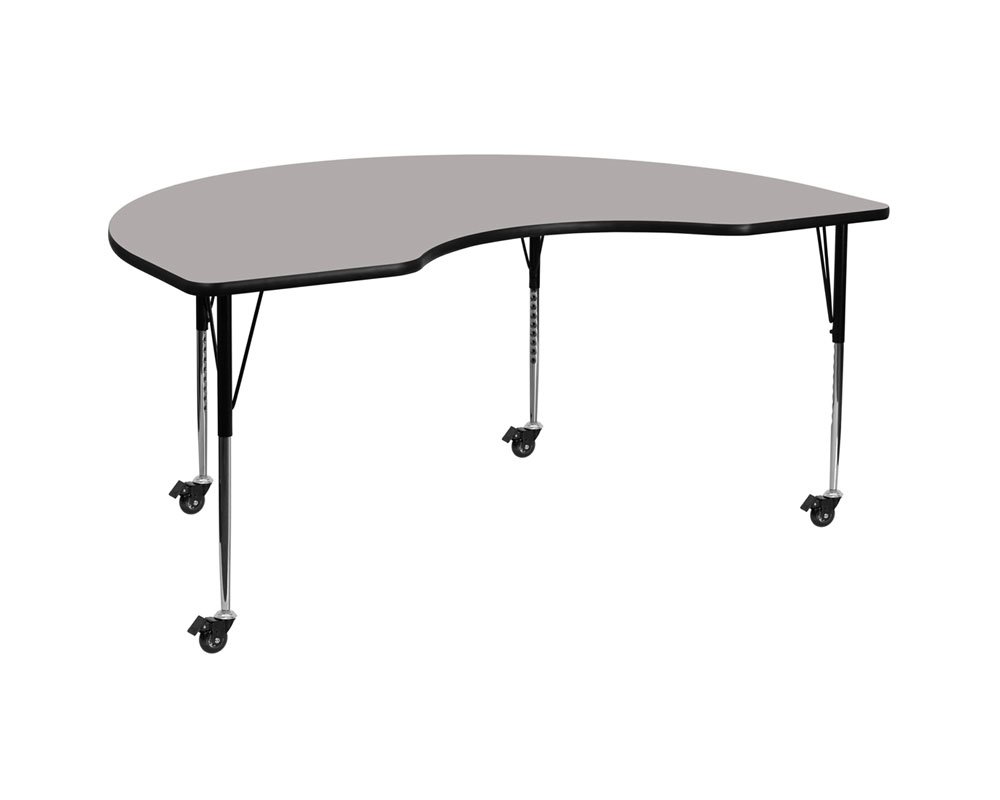 Flash Furniture Mobile 48''W x 72''L Kidney Grey HP Laminate Activity Table - Standard Height Adjustable Legs