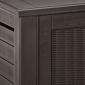 Rubbermaid Decorative Outdoor Storage Cabinet (123 Gal), Weather Resistant, Dark Brown, Organization for Home/Backyard/Pool Chemicals/Toys/Garden Tools/Porch/Patio Cushions