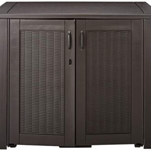 Rubbermaid Decorative Outdoor Storage Cabinet (123 Gal), Weather Resistant, Dark Brown, Organization for Home/Backyard/Pool Chemicals/Toys/Garden Tools/Porch/Patio Cushions