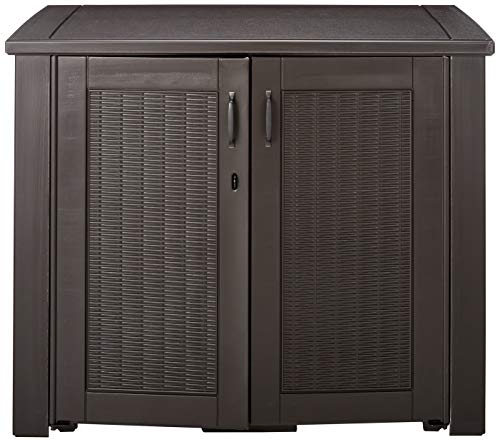 Rubbermaid Decorative Outdoor Storage Cabinet (123 Gal), Weather Resistant, Dark Brown, Organization for Home/Backyard/Pool Chemicals/Toys/Garden Tools/Porch/Patio Cushions