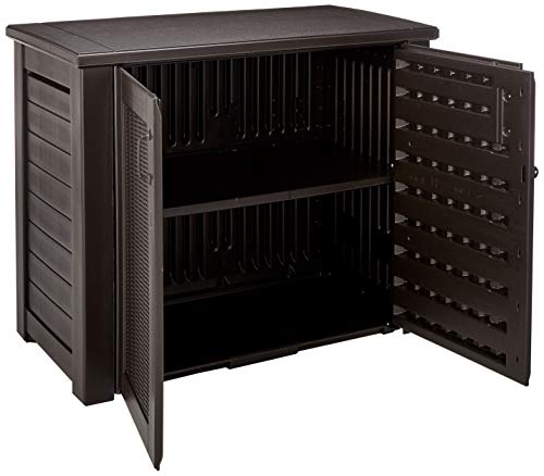 Rubbermaid Decorative Outdoor Storage Cabinet (123 Gal), Weather Resistant, Dark Brown, Organization for Home/Backyard/Pool Chemicals/Toys/Garden Tools/Porch/Patio Cushions