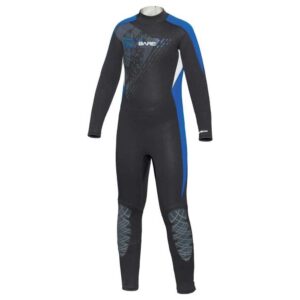 bare manta kid's wetsuit, 7/6mm thickness, full length. durable, comfortable fit - blue 14