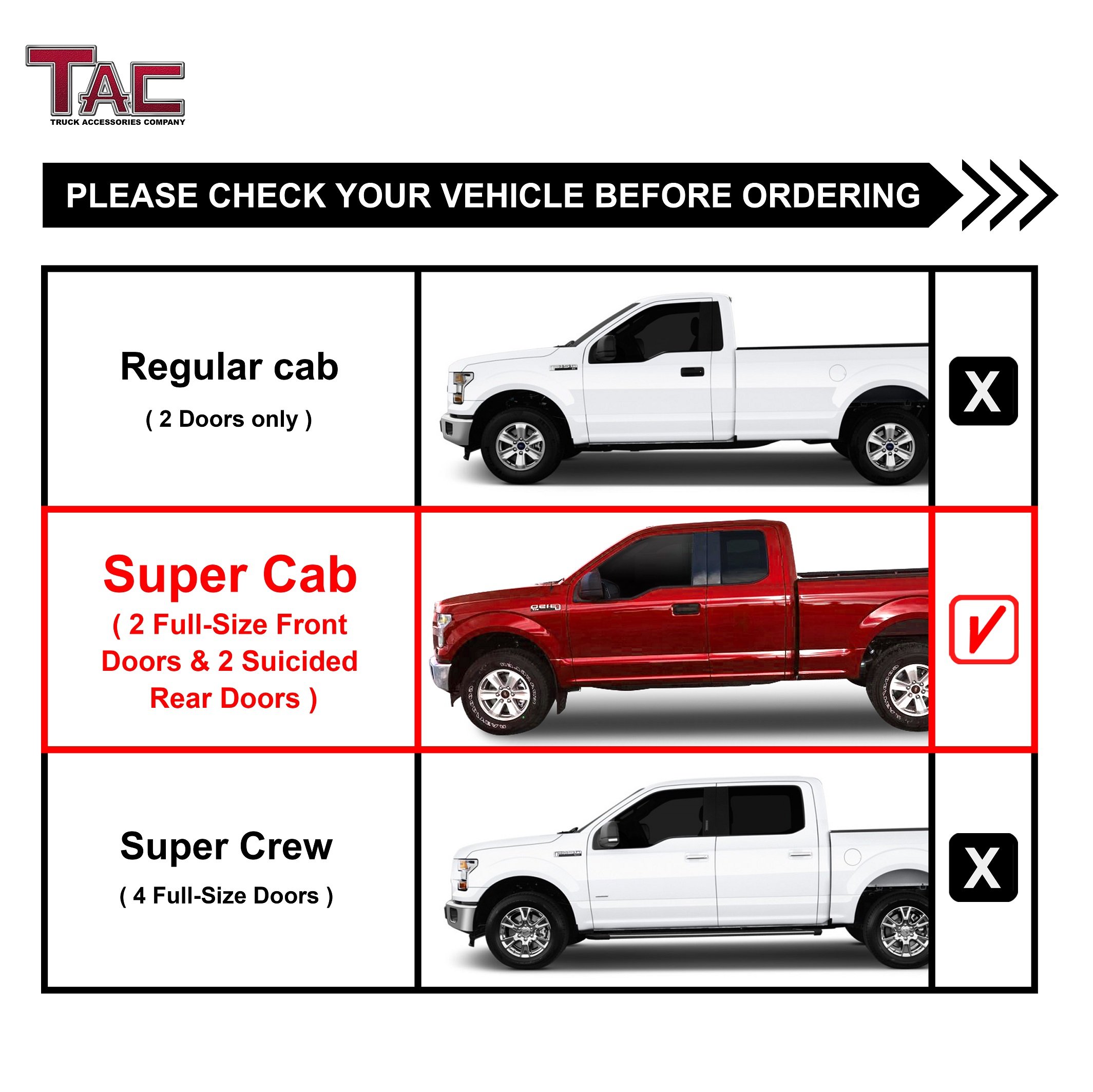 TAC 3" Black Side Steps Compatible with 1999-2016 Ford F250/F350/F450/F550 Super Duty Super Cab Truck Pickup Side Bars Running Boards 2pcs