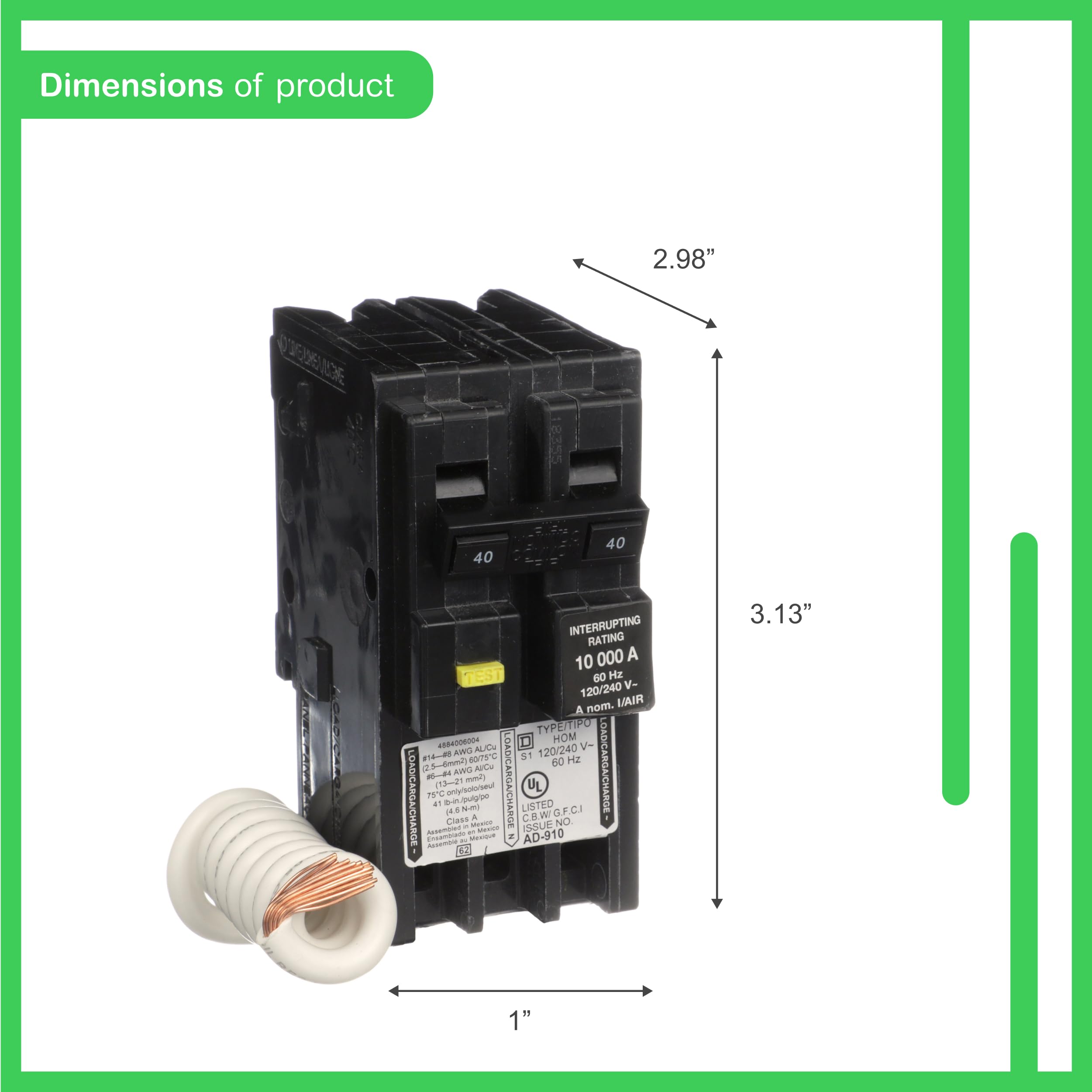 Square D by Schneider Electric Square D - HOM240GFIC Homeline 40 Amp Two-Pole GFCI Circuit Breaker,