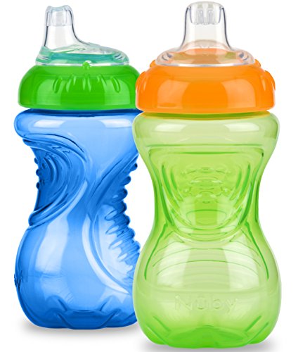 Nuby 2 Pack No Spill Cup, 10 Ounce, Blue - Green