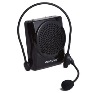 croove rechargeable voice amplifier microphone headset, supports mp3 | portable microphone and speaker set with waist/neck band & belt clip | voice amplifier ideal for teachers