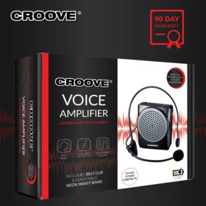 Croove Rechargeable Voice Amplifier Microphone Headset, Supports MP3 | Portable Microphone and Speaker Set with Waist/Neck Band & Belt Clip | Voice Amplifier Ideal for Teachers