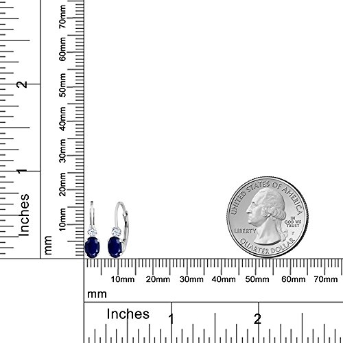 Gem Stone King 925 Sterling Silver Blue Sapphire and White Created Sapphire Leverback Earrings For Women (1.18 Cttw, Gemstone September Birthstone, Oval 6X4MM, Round 2MM, 3/4 Inch)