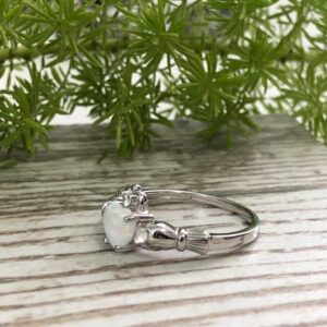 Kriskate & Co. Irish Claddagh Ring .925 Sterling Silver with Simulated Lab Opal Heart Promise Ring Size 11