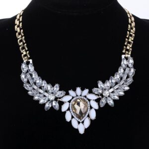 YAZILIND BohemZirconia Style Elegant Oval White Dangle Bib Collar Necklace Women Paty