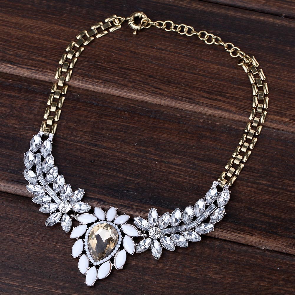 YAZILIND BohemZirconia Style Elegant Oval White Dangle Bib Collar Necklace Women Paty