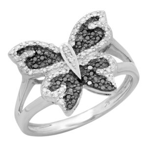 dazzlingrock collection 0.24 carat (cttw) sterling silver round black & white diamond butterfly cocktail ring 1/4 ct, size 5.5