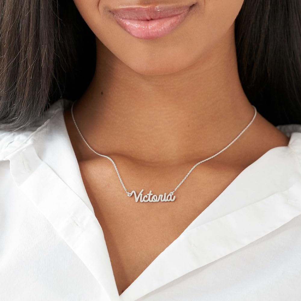 MYKA Personalized Cursive Name Necklace Custom Made Precious Metals Sterling Silver 925 & Gold Jewelry Nameplate Gift for Christmas (Sterling Silver)