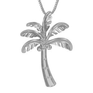 rhodium plated sterling silver palm tree pendant necklace, 16+2" extender