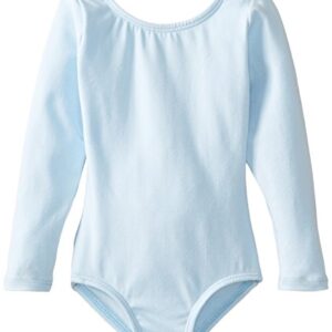 Clementine Girls' Big (7-16) Crew Neck Long Sleeve Leotard One Piece Tops Bodysuit Dancewear Costumes, Light Blue, 8/10