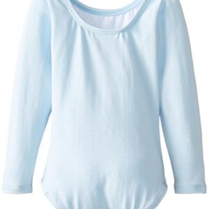 Clementine Girls' Big (7-16) Crew Neck Long Sleeve Leotard One Piece Tops Bodysuit Dancewear Costumes, Light Blue, 8/10