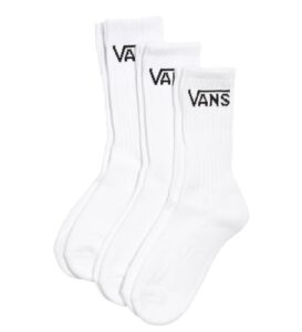 vans classic crew sock - boys' - 3-pack white, 1.0-6.0