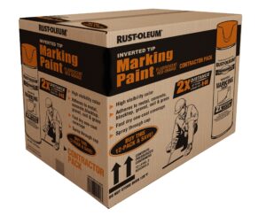 rust-oleum 266599 professional 2x distance inverted marking spray paint, 15 oz, fluorescent red-orange, contractor 12 pack