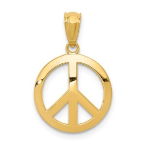 the black bow 14k yellow gold 13mm polished convex peace symbol pendant