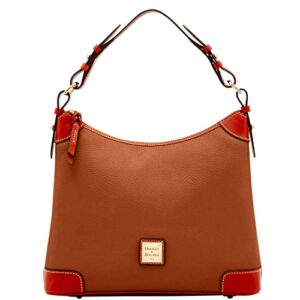 dooney & bourke women's hobo shoulder bag in pebble grain leather, large handbag with adjustable shoulder strap, caramel