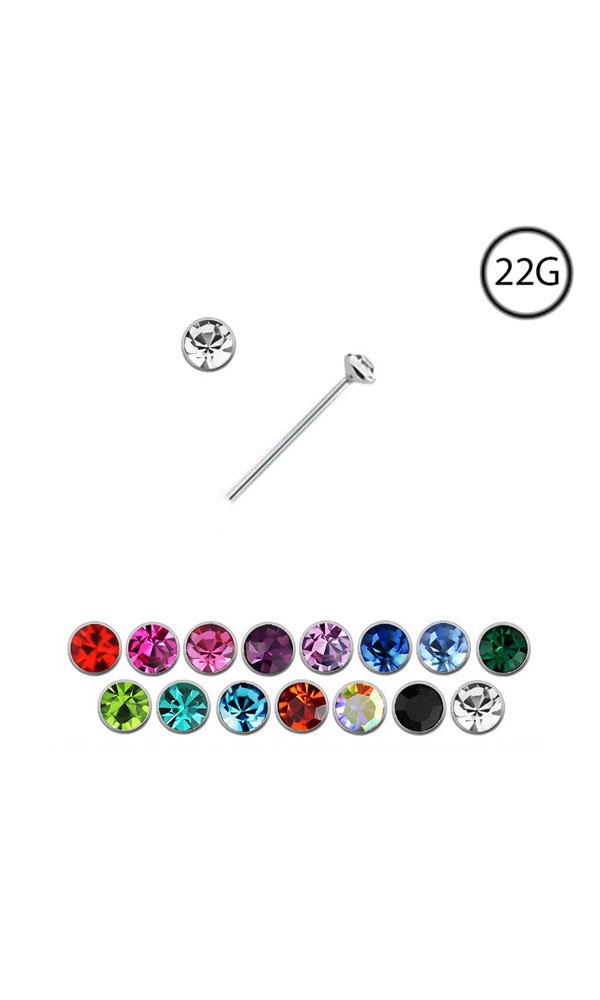 925 Sterling Silver Straight Nose Stud Ring Tiny Micro 1mm Clear 22G