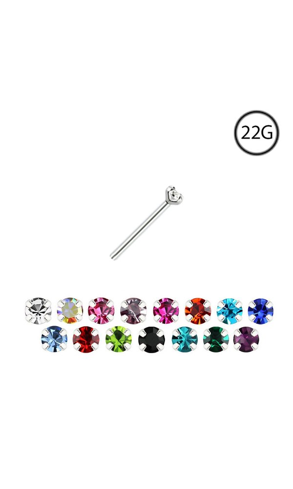 925 Sterling Silver Straight Nose Stud Ring Tiny Micro 1mm Clear 22G