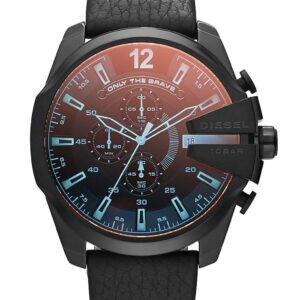 Diesel Mega Chief Stainless Steel and Leather Chronograph Men's Watch, Color: Black (Model: DZ4323)