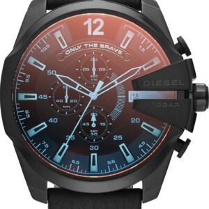 Diesel Mega Chief Stainless Steel and Leather Chronograph Men's Watch, Color: Black (Model: DZ4323)